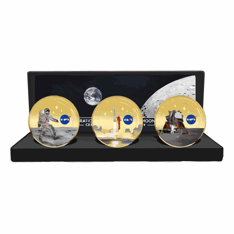 NASA Space Exploration Journey to the Moon Commemorative Gold Coin Box ...