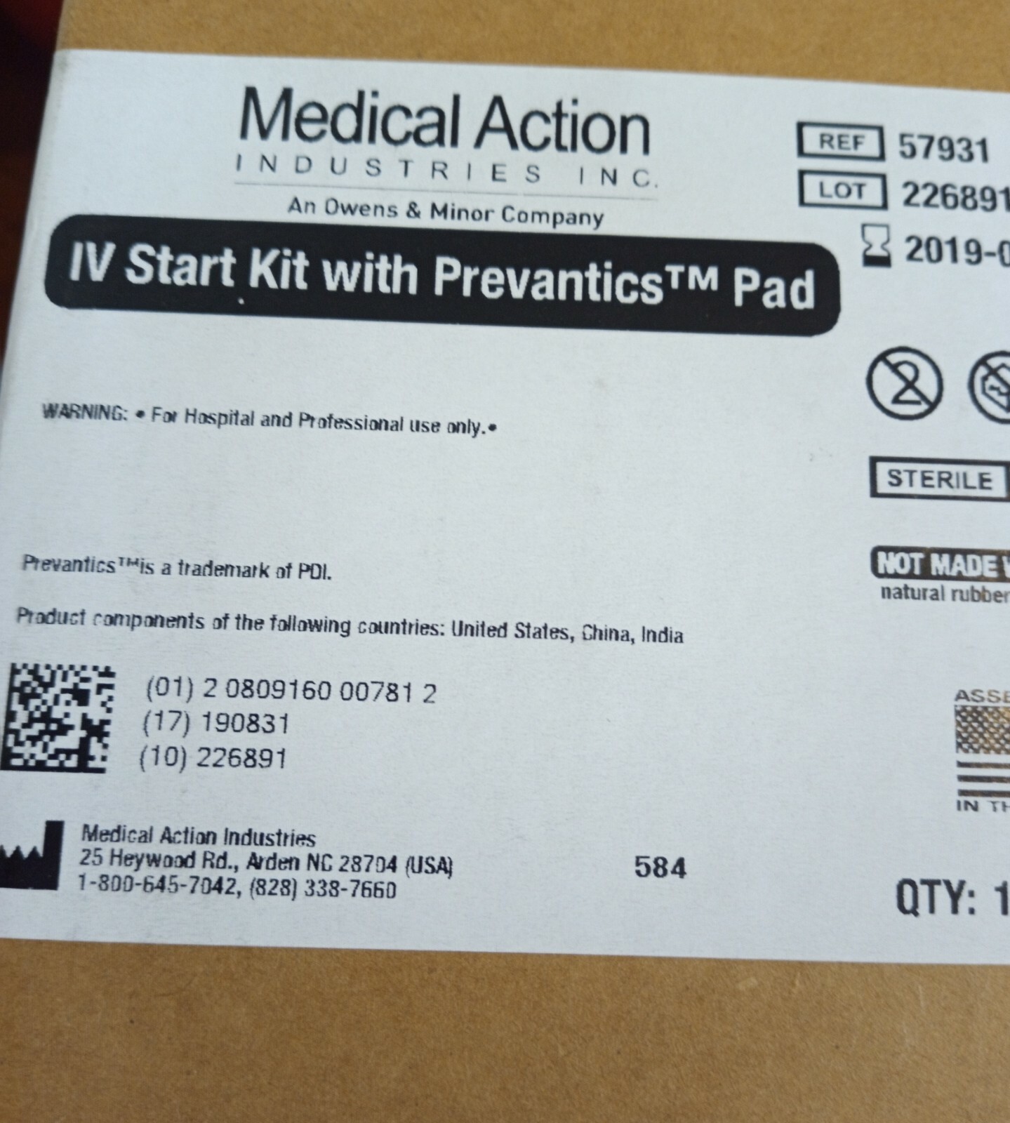 MEDICAL ACTION INDUSTRIES V START KIT WITH PREVANTICS PAD & Tegaderm (7 ...