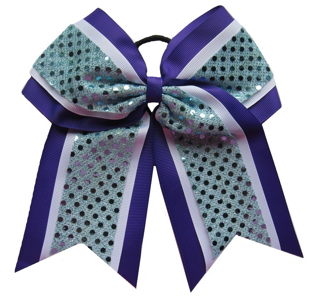 NEW "CONFETTI Purple Teal" Cheer Bow Pony Tail 3" Ribbon Hair Bows ...