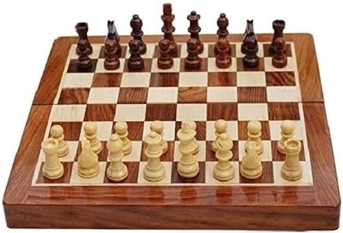 Wooden Magnetic Handcraft Chess Board Set for Adults & Kids, Folding ...