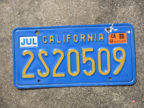 1986 California Blue Yellow License Plate CA 2S20509 Chevrolet Ford ...