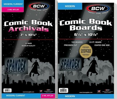 100 BCW Current Modern 2-Mil Mylar Archival's Comic Bags +100 BCW ...