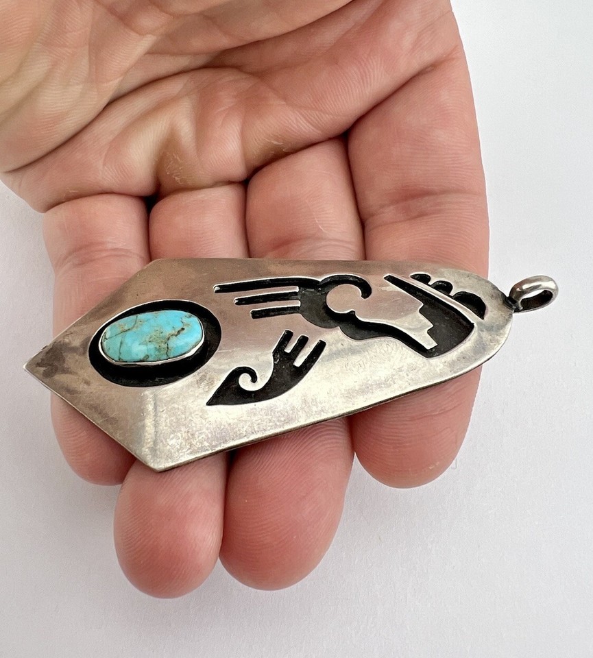 Vintage Hopi Sterling Silver Blue Turquoise Tribal Design Overlay ...