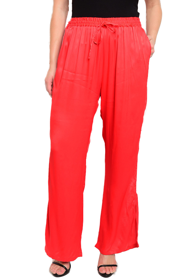 Shop The Trends Tie Up Waist Stretch Pants Red/White Size XL, 1X, 2X ...