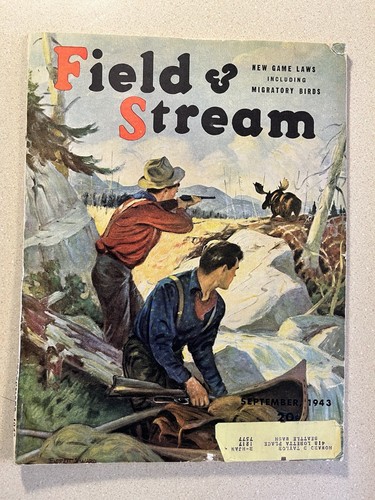 FIELD and STREAM September 1943 Everett Ward Cover Bull Moose Hunting L ...