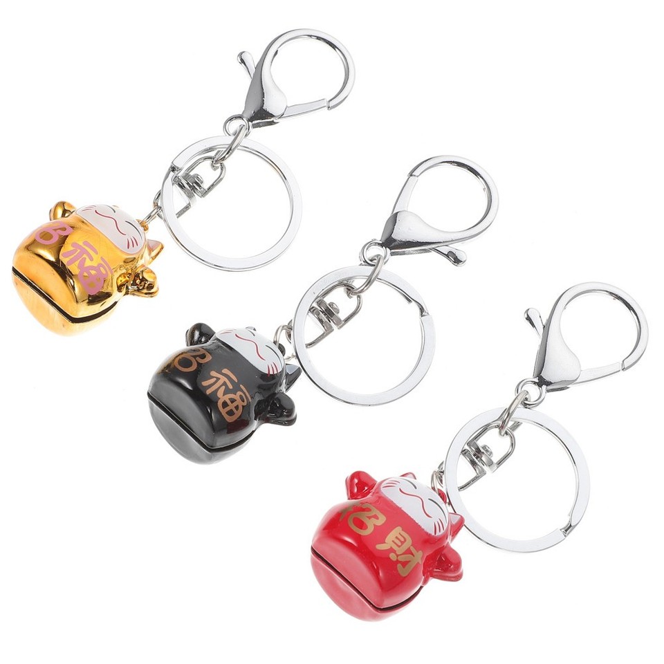 3pcs Delicate Cat Keychain Pendant Hanging Decorative Bell Cat Key Ring ...