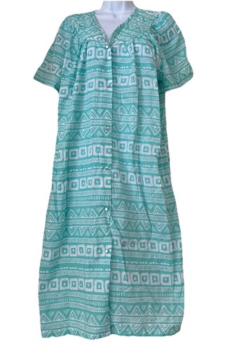 Elegant Emily Duster House Coat Robe Duster Sz L Green Geometric Print ...