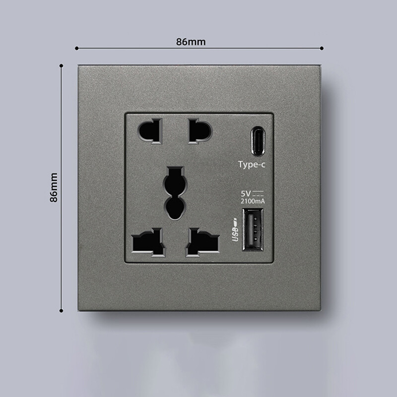 Power 2100MA USB Outlet Crystal Glass Panel 13A UK Wall Type C ...