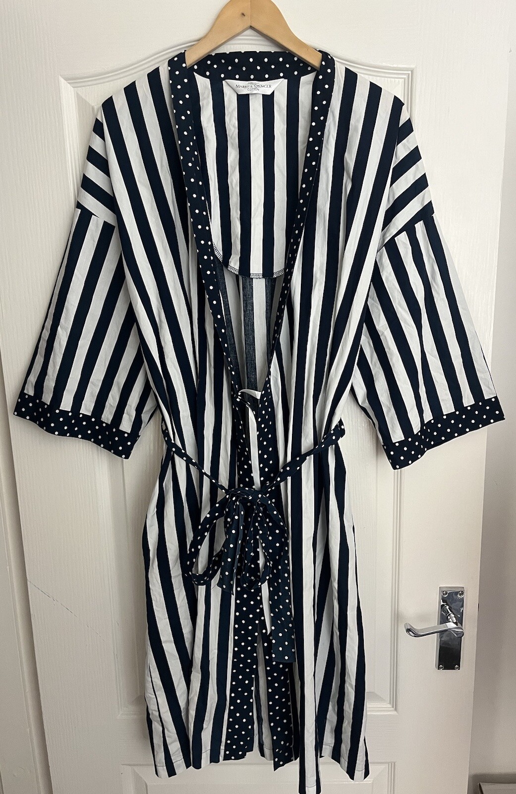 St Michael 90s Navy & White Striped Polka Dot Cotton … - Gem