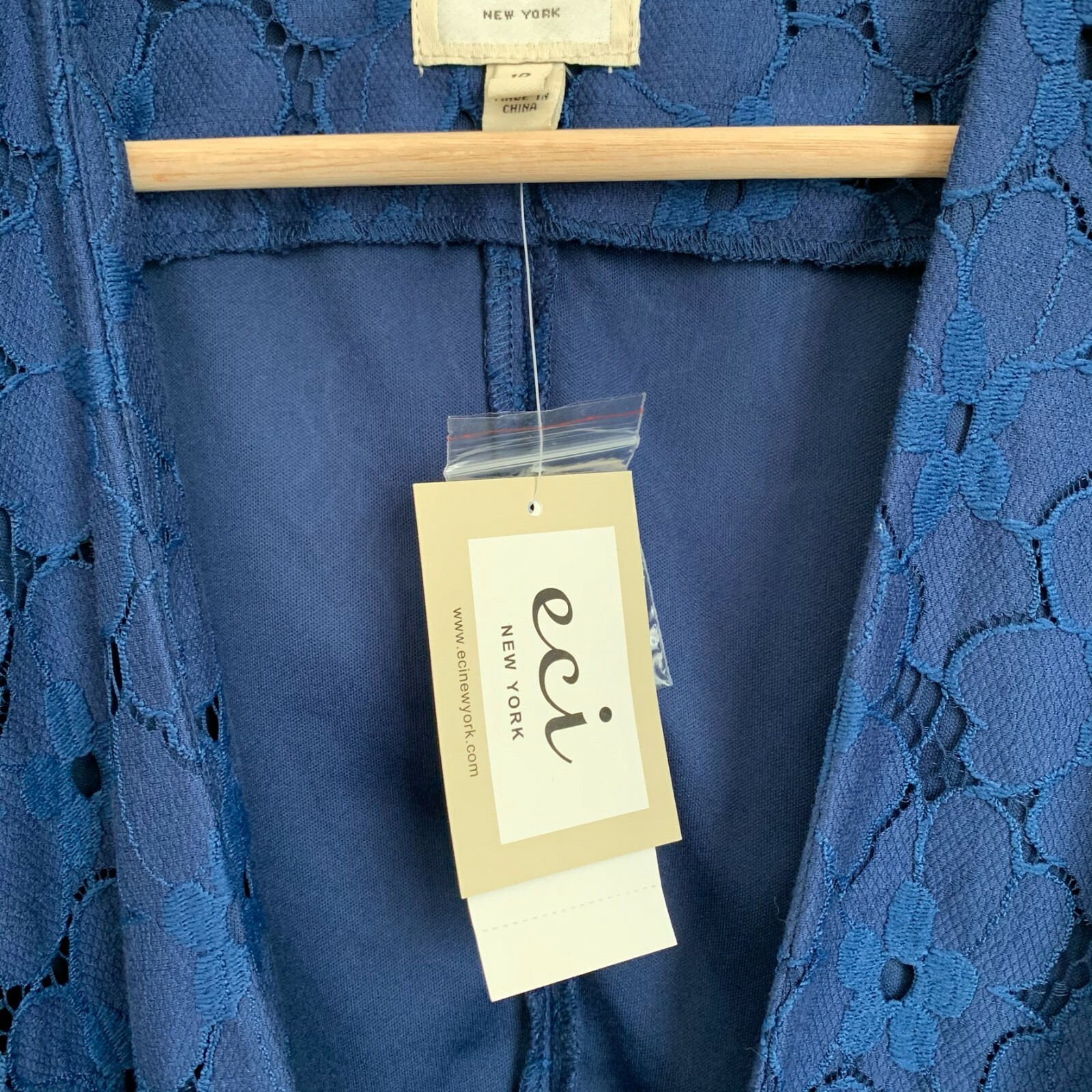 ECI New York Womens Jacket Blue V-Neck Lace 3/4 Sleeve Hook Lined Size ...