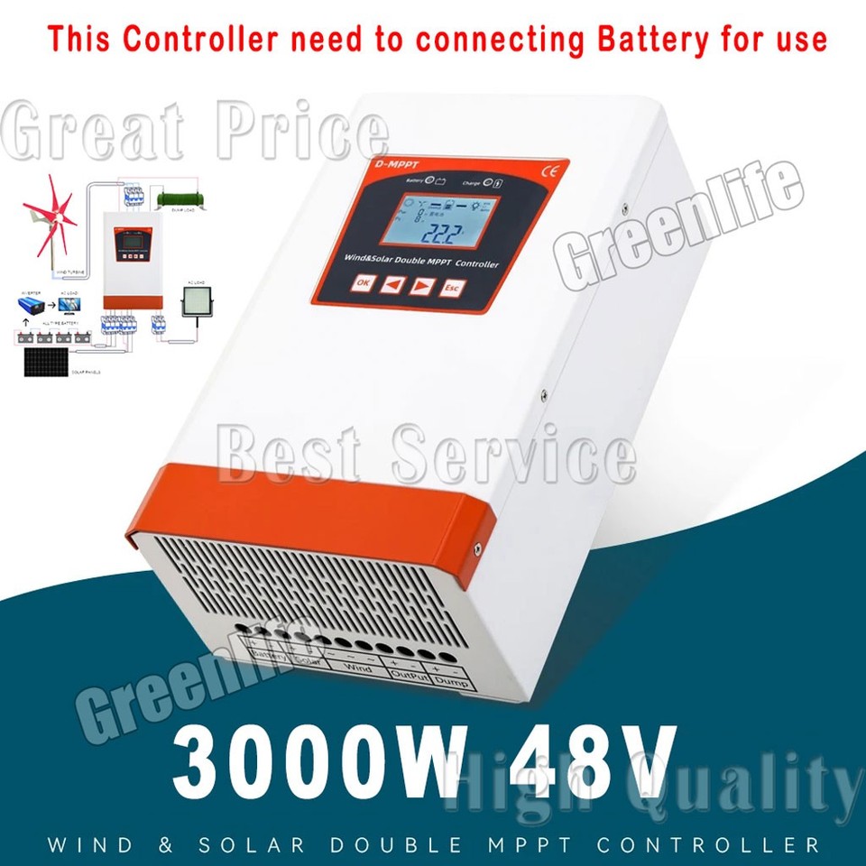 3000W Dual MPPT Hybrid Solar Wind Turbine Charge Controller DC 48V W ...