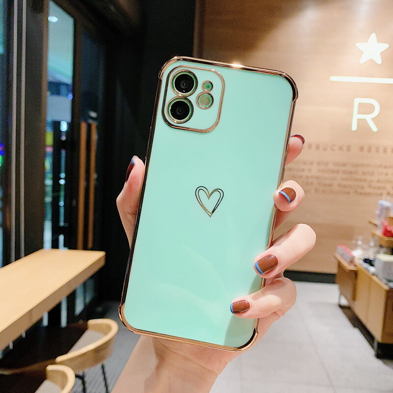 For iPhone 15 14 13 Pro Max 12 11 X XR 8 Plating Cute Love Heart Soft ...
