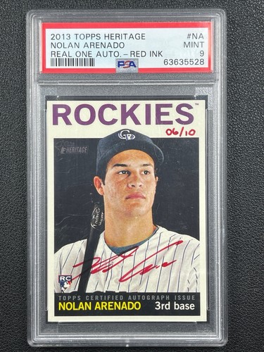 NOLAN ARENADO PSA 9 2013 TOPPS HERITAGE REAL ONE RED INK ROOKIE AUTO RC ...