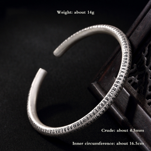 Solid 999 Pure Silver Sutra Buddhism Bangles Women Fashion Jewelry ...