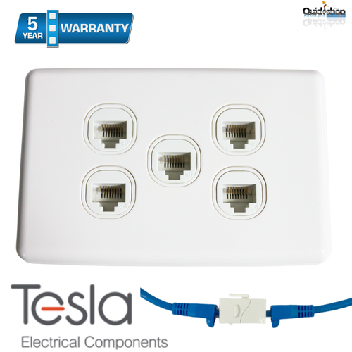 5 Gang Data Wall Plate Clipsal Style CAT6 RJ45 COUPLER Network LAN Port ...