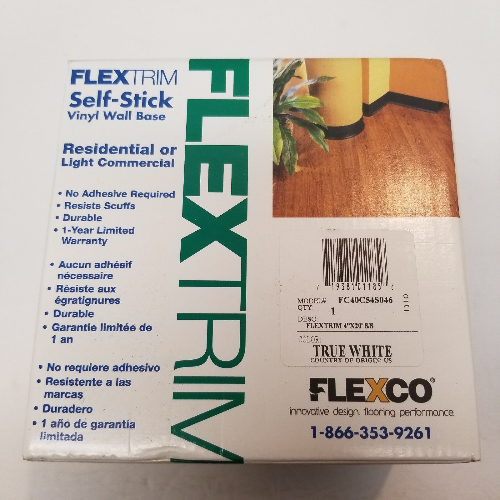 New Flexco Flex Trim Self-Stick True White 4-in x 20-ft Vinyl Floor ...