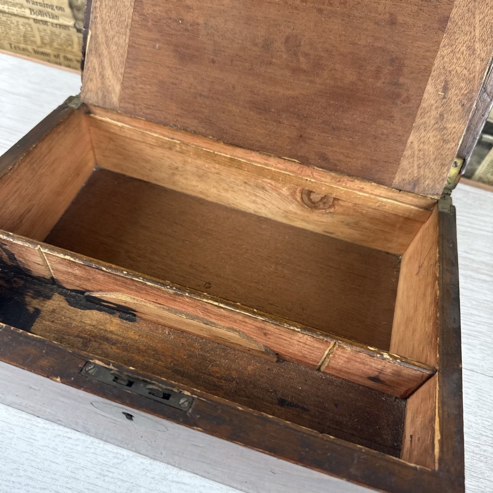 Small Antique Vintage Marquetry Inlaid Wooden Writing Box Slope | eBay UK