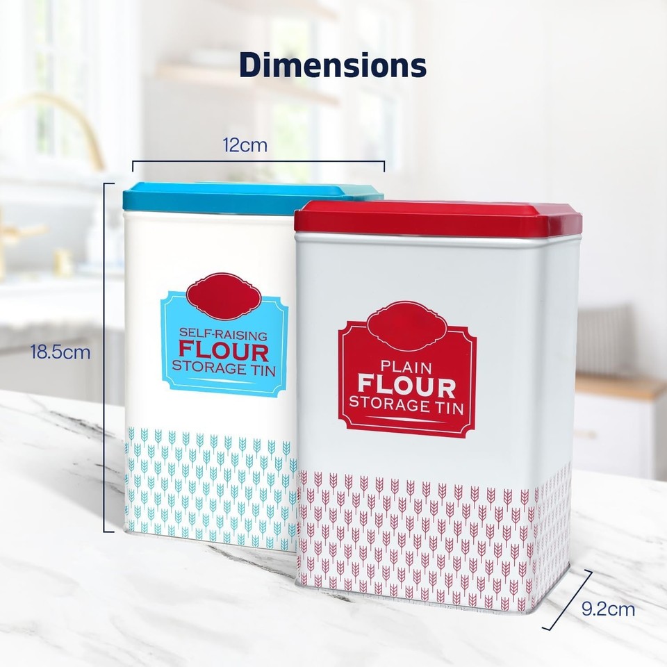 Plain Flour Storage Tin & Self Raising Retro Style Containers Kitchen ...