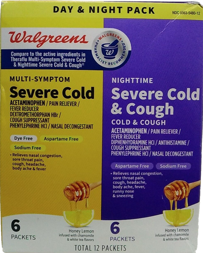 Walgreens ~Multi Symptom Severe Cold~Day & Night Drink Packets ~12ct ...