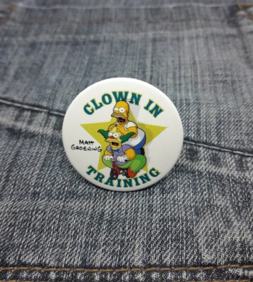 Official The Simpsons Krusty Clown & Homer Pin Button Badge (38mm ...
