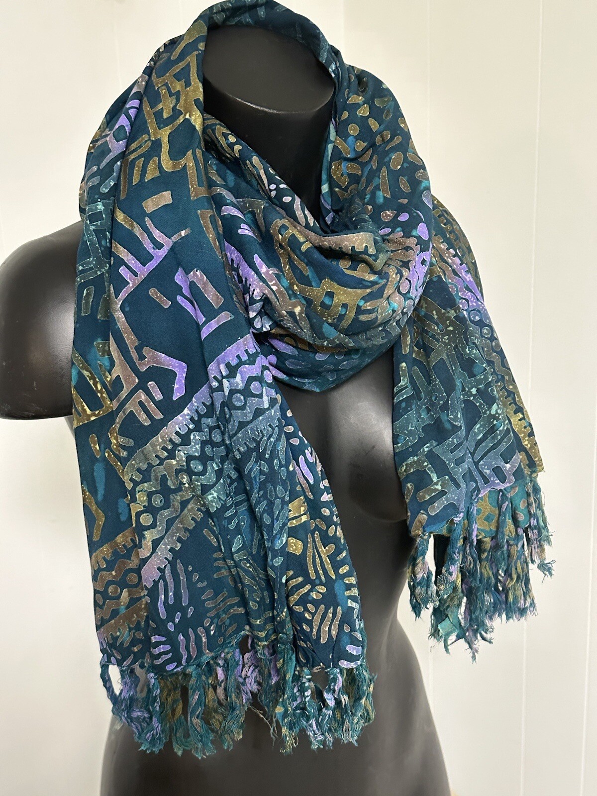 Van Klee 100% Colorful Rayon Teal Blue Purple Wrap Sc… - Gem