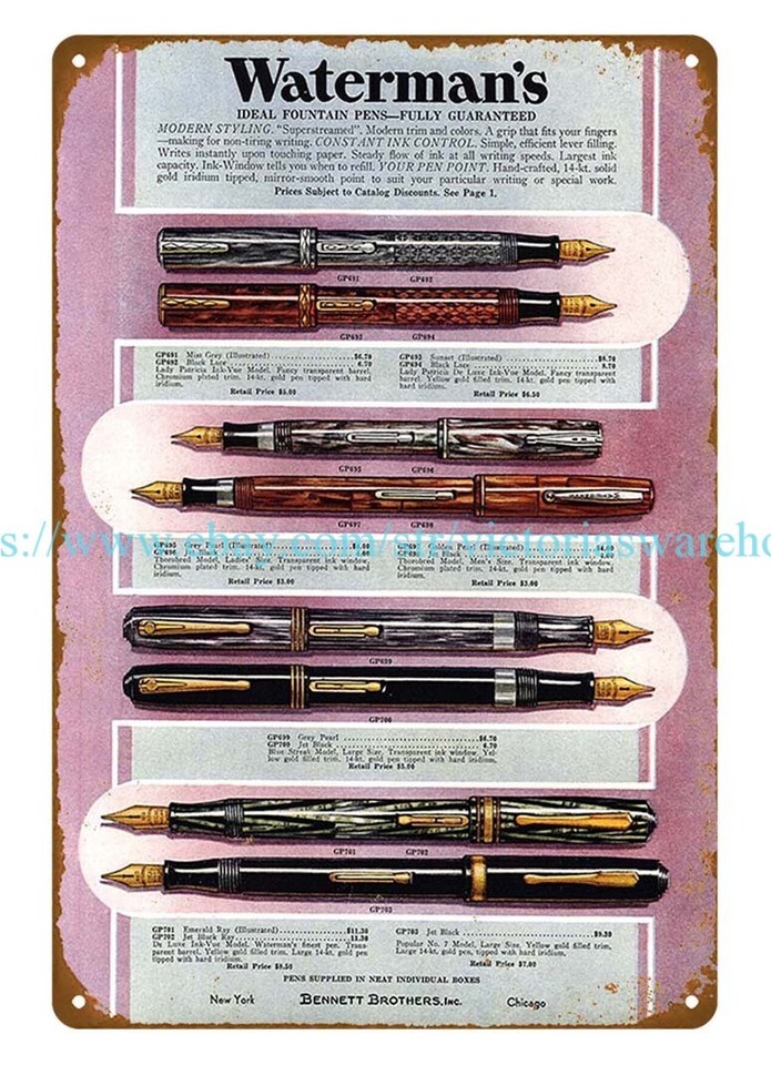house decoration items 1940 Fountain Waterman's fountain pens metal tin ...