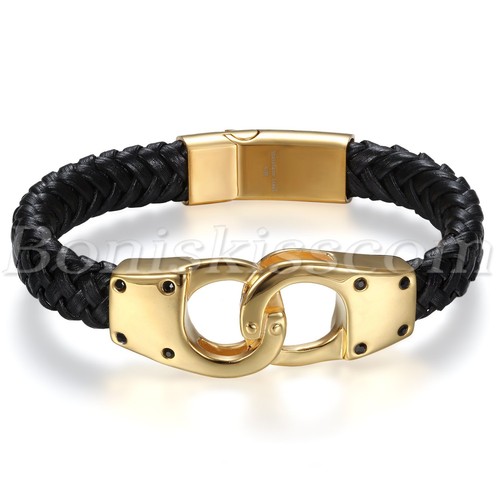 Punk Rock Stainless Steel Magnetic Buckle Handcuffs Men's Leather ...