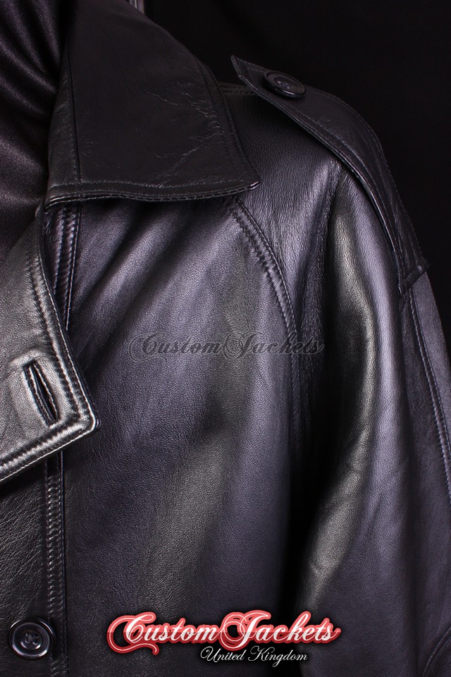 Men's OVERCOAT Black Lambskin Full Length Leather Long Jacket Long ...
