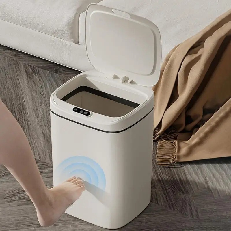 Trash Can Automatic Electronic Trash Can White Touchless Narrow Smart ...
