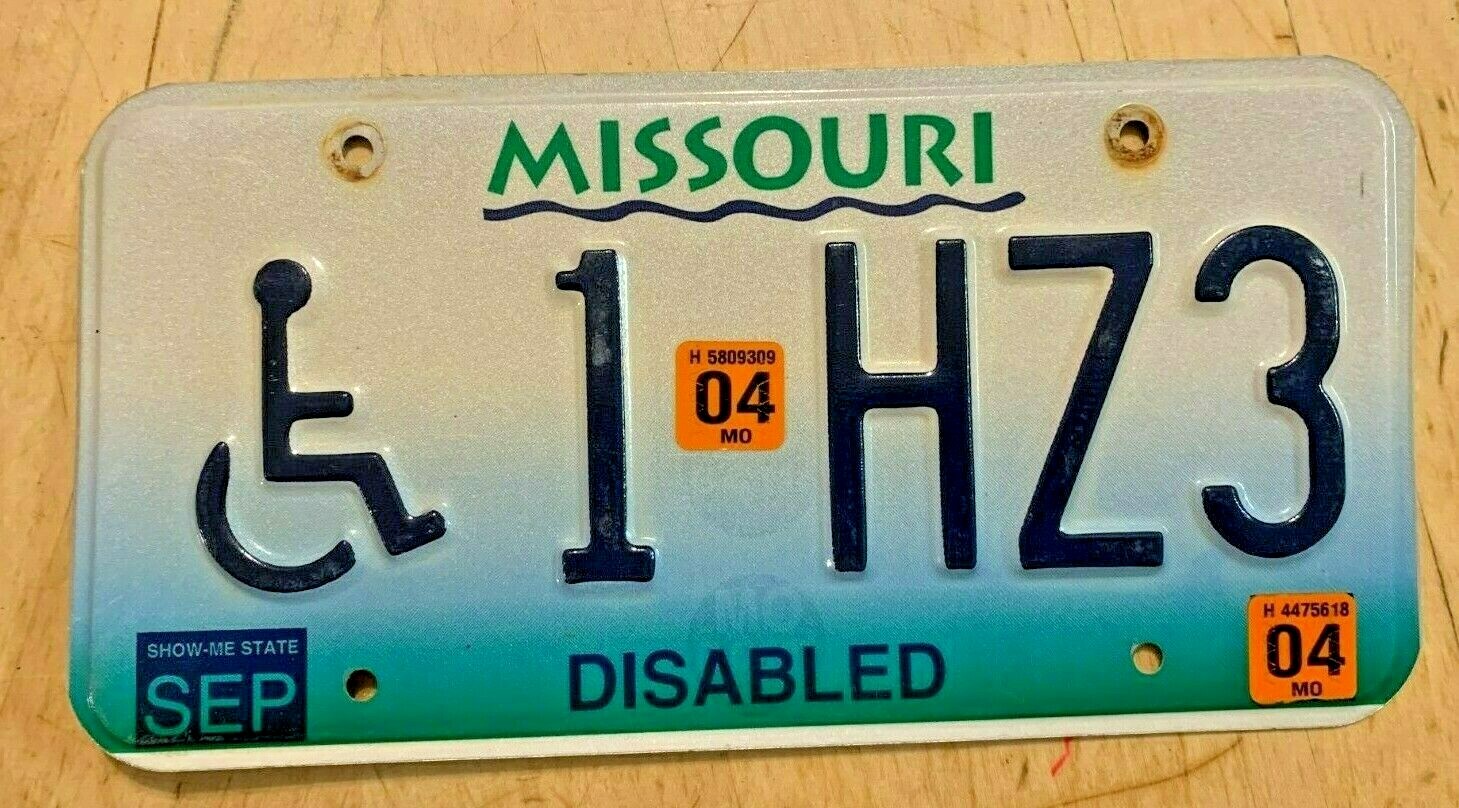 2004 MISSOURI DISABLED PERSON HANDICAPPED LICENSE PLATE " 1 HZ 3 ...