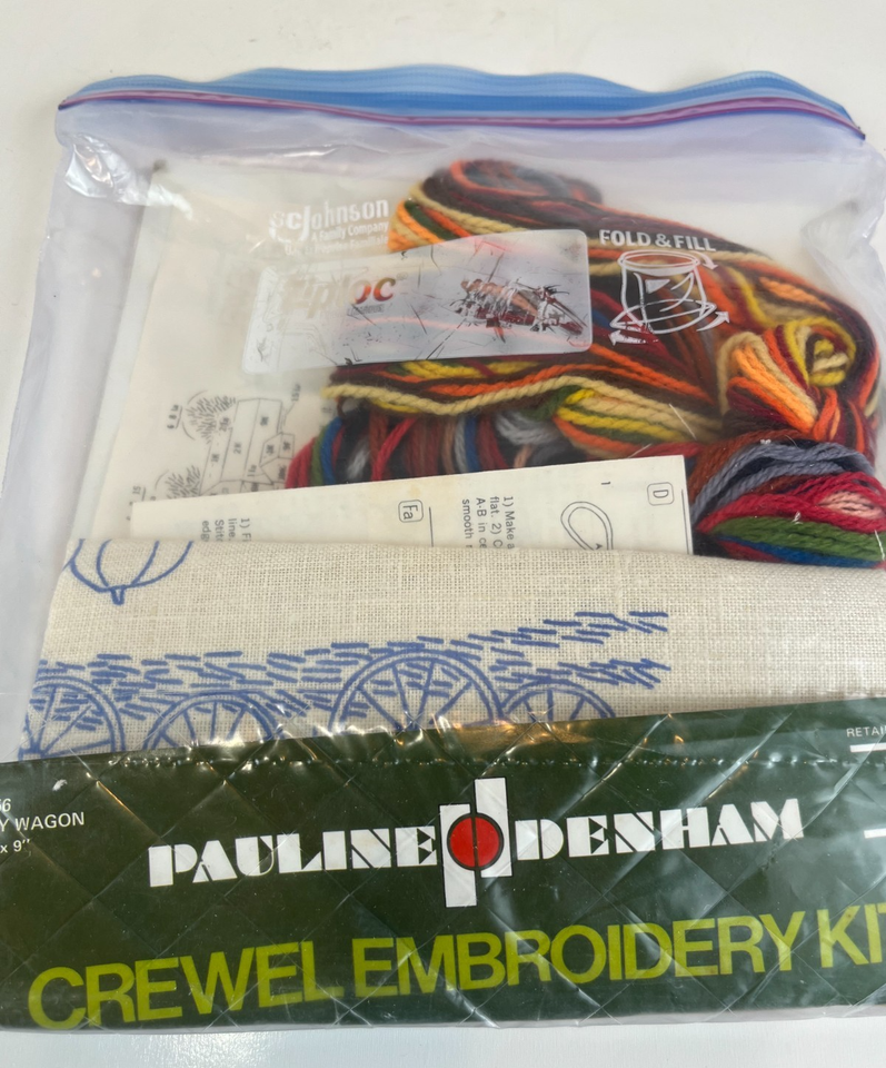 Vintage Crewel Embroidery Kit Hay Wagon Open Package Pauline Denham ...
