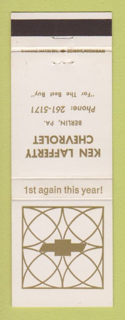 Matchbook Cover - Chevrolet Ken Lafferty Berlin PA | eBay