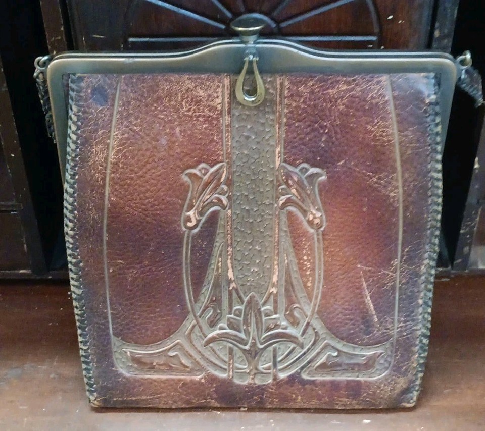 Vintage Art Nouveau Hand Tooled Leather Handbag Purse Horse Western ...
