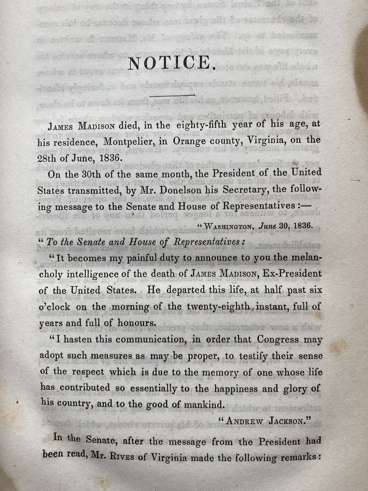 1840 Papers James Madison 1st Ed. 3 Vol Father U.S. Constitution ...