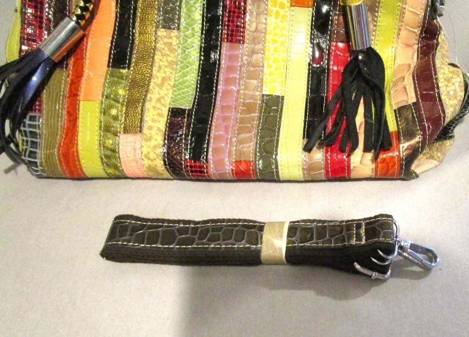 Tote Purse Handbag Patent Leather Animal Print Patchwork strips ...