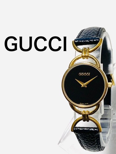 Gucci 6000L Watch Ladies 23mm Quartz Round Black Dial Swiss Made ...