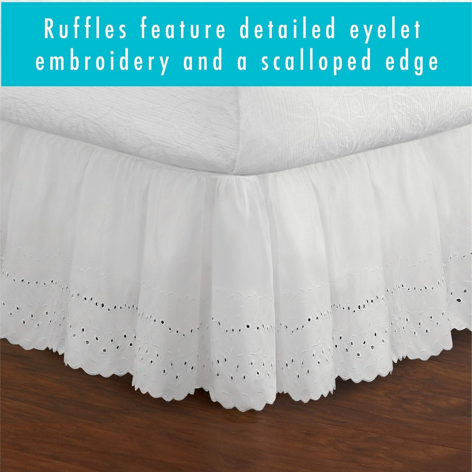 FRESH IDEAS Ideas Ruffled Eyelet Bed Skirt Dust Ruffle with Gathered ...