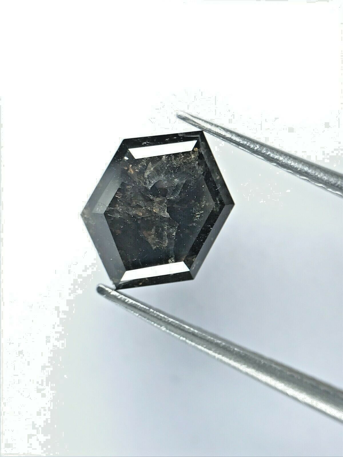 BIG REAL NATURAL DIAMOND 1.98CT GALAXY BLACK SPARKLING HEXAGON ROSE CUT ...