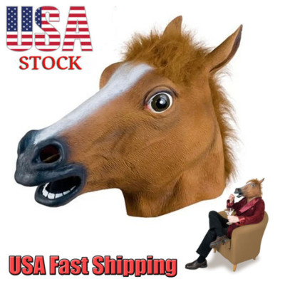 Horse Mask Full Head Life-Like Mane Realistic Cosplay Adult Head Latex ...