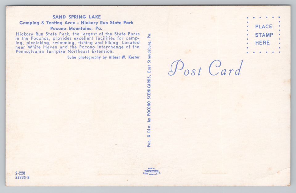 Postcard Sand Spring Lake Camping Hickory Run State Park Pocono ...