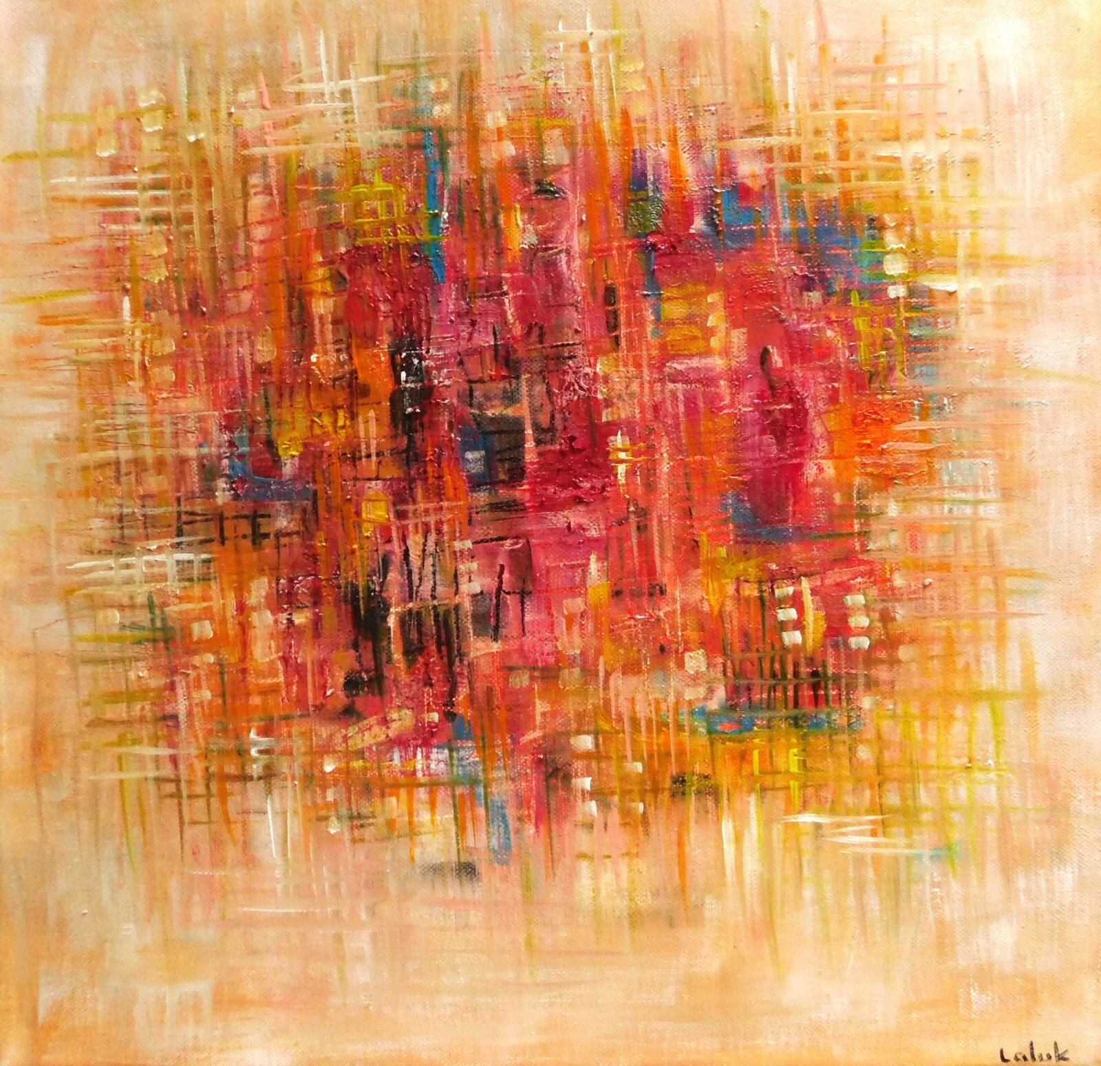 Original abstract oil painting, landscape, signed by Nalan Laluk ...