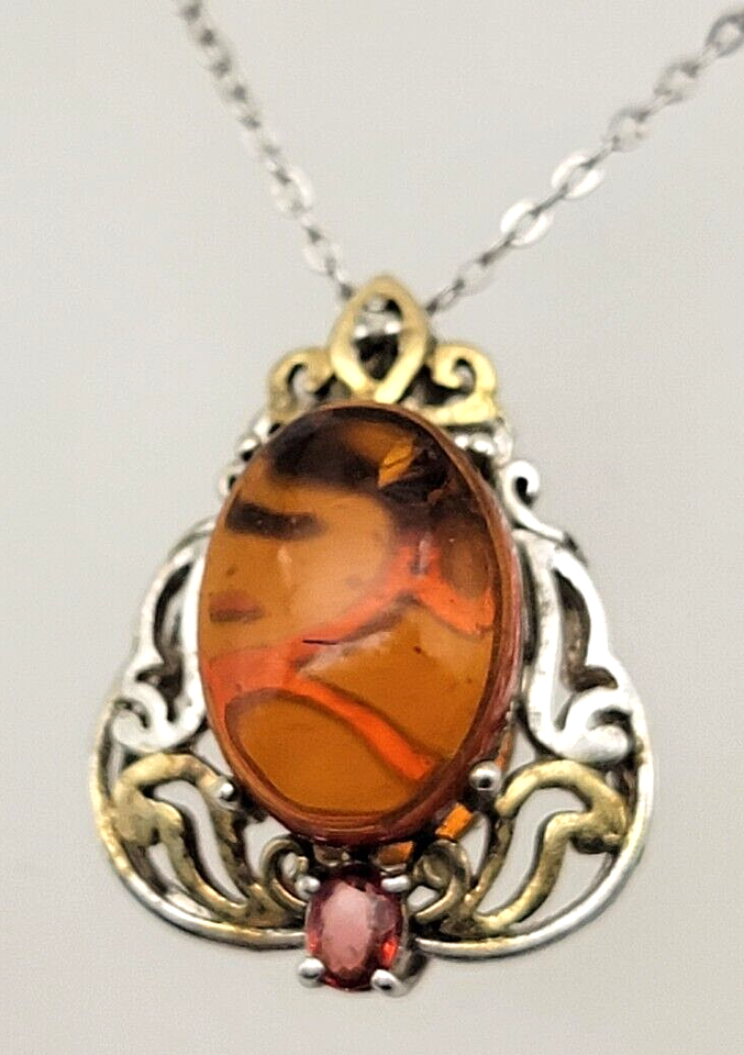 Amber Gemstone Pendant Necklace STS 925 Sterling Chuck Clemency Italy ...