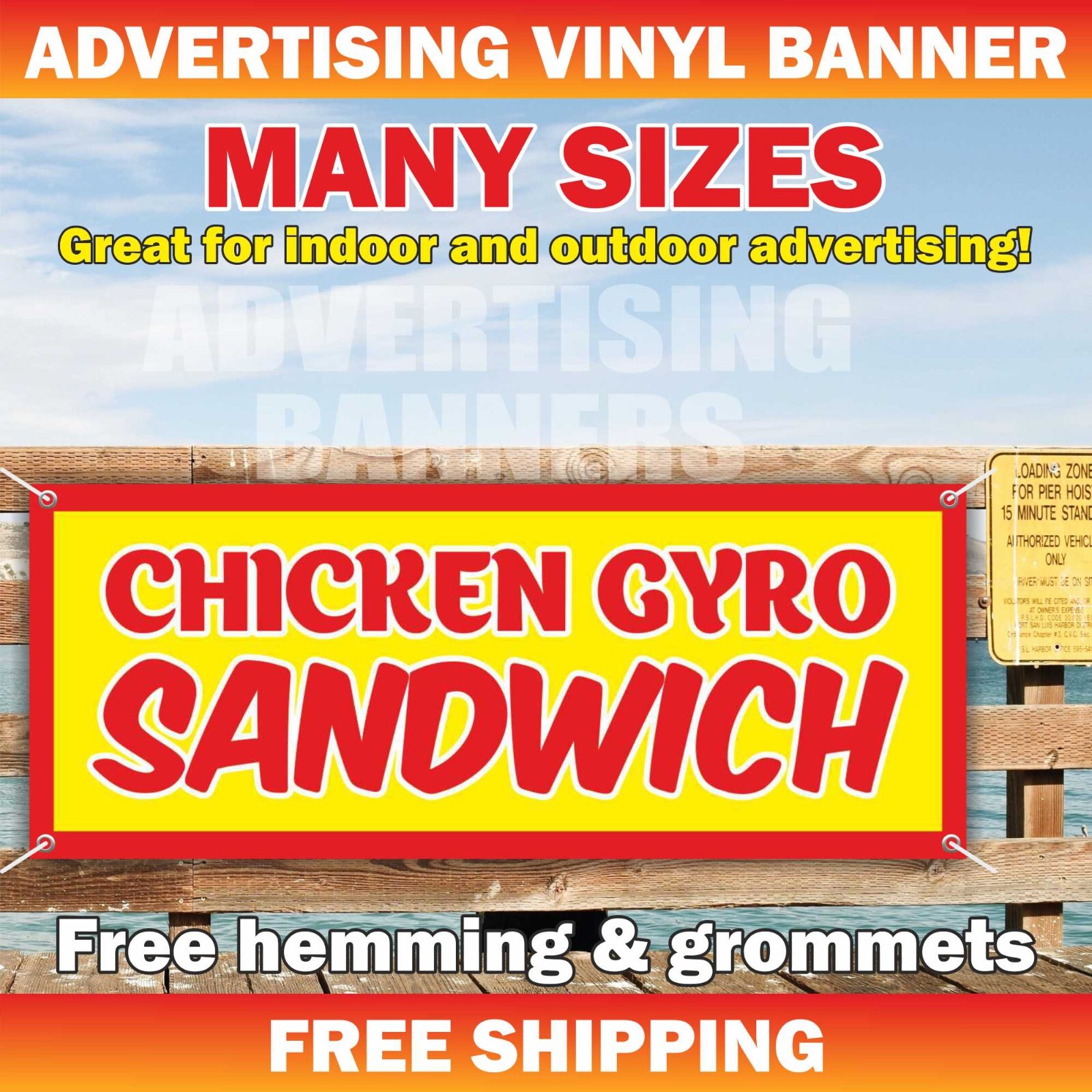 CHICKEN GYRO SANDWICH Advertising Banner Vinyl Mesh Sign crispy fast ...