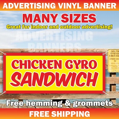 CHICKEN GYRO SANDWICH Advertising Banner Vinyl Mesh Sign crispy fast ...