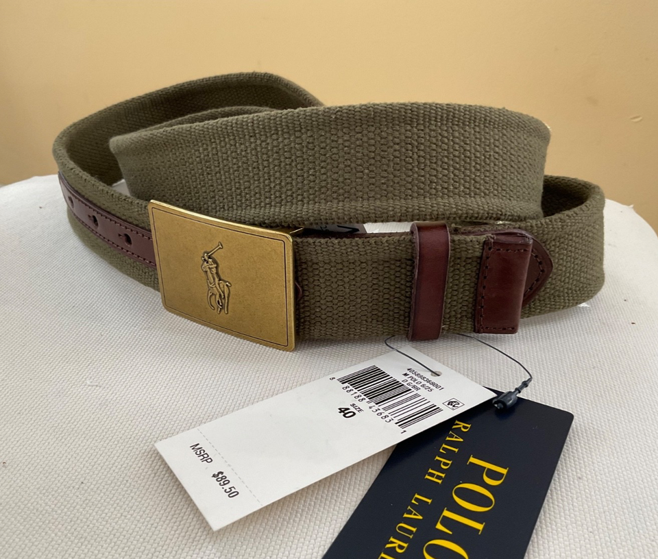 $89 NWT Polo Ralph Lauren Pony Plaque men’s Canvas Belt Olive size 38 ...