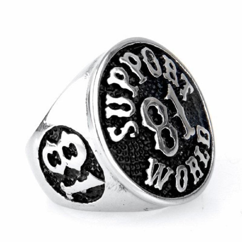 Stainless steel men's rings SUPPORT WORLD 81 punk titanium steel ring ...