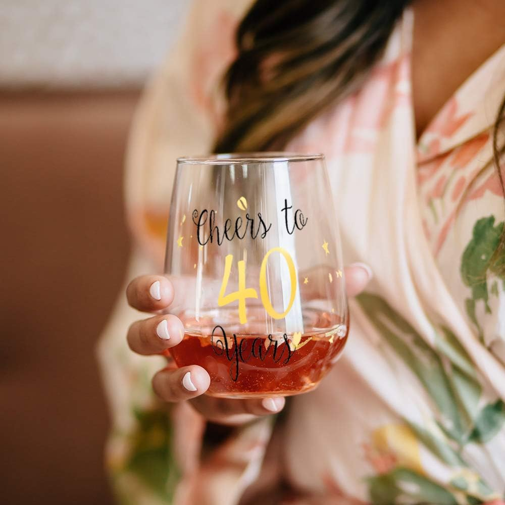 Golden Stemless Wine Glasses Cheers to 40Th Birthday Gifts for Men ...