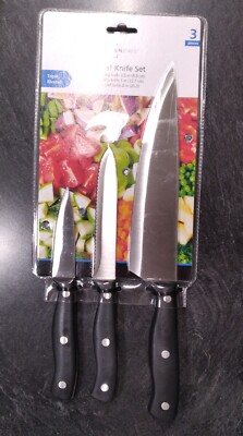 Chef's Knife Set FULL TANG Triple Riveted 3 Piece Mainstays 8" & 5" & 3 ...