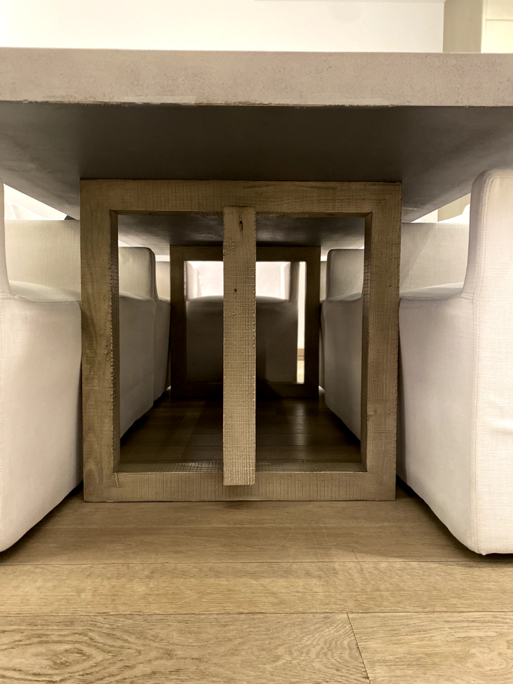 84" RESTORATION HARDWARE FRENCH BEAM CONCRETE & TEAK RECTANGULAR DINING TABLE | eBay