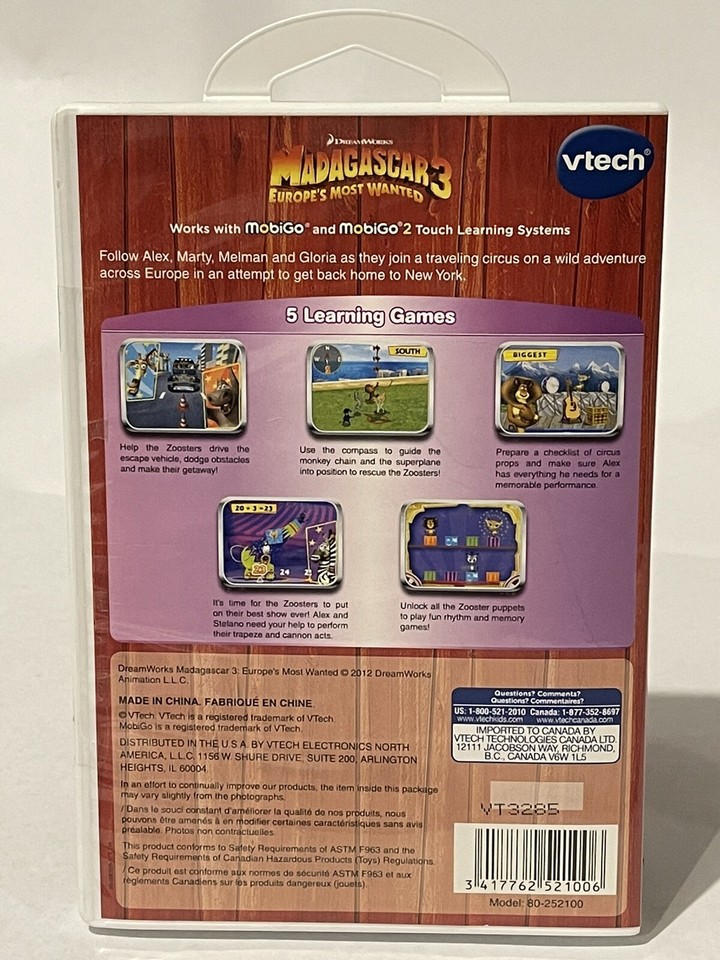 VTech MobiGo Madagascar 3, 5 Learning Games , Ages 4-7 Factory Sealed ...